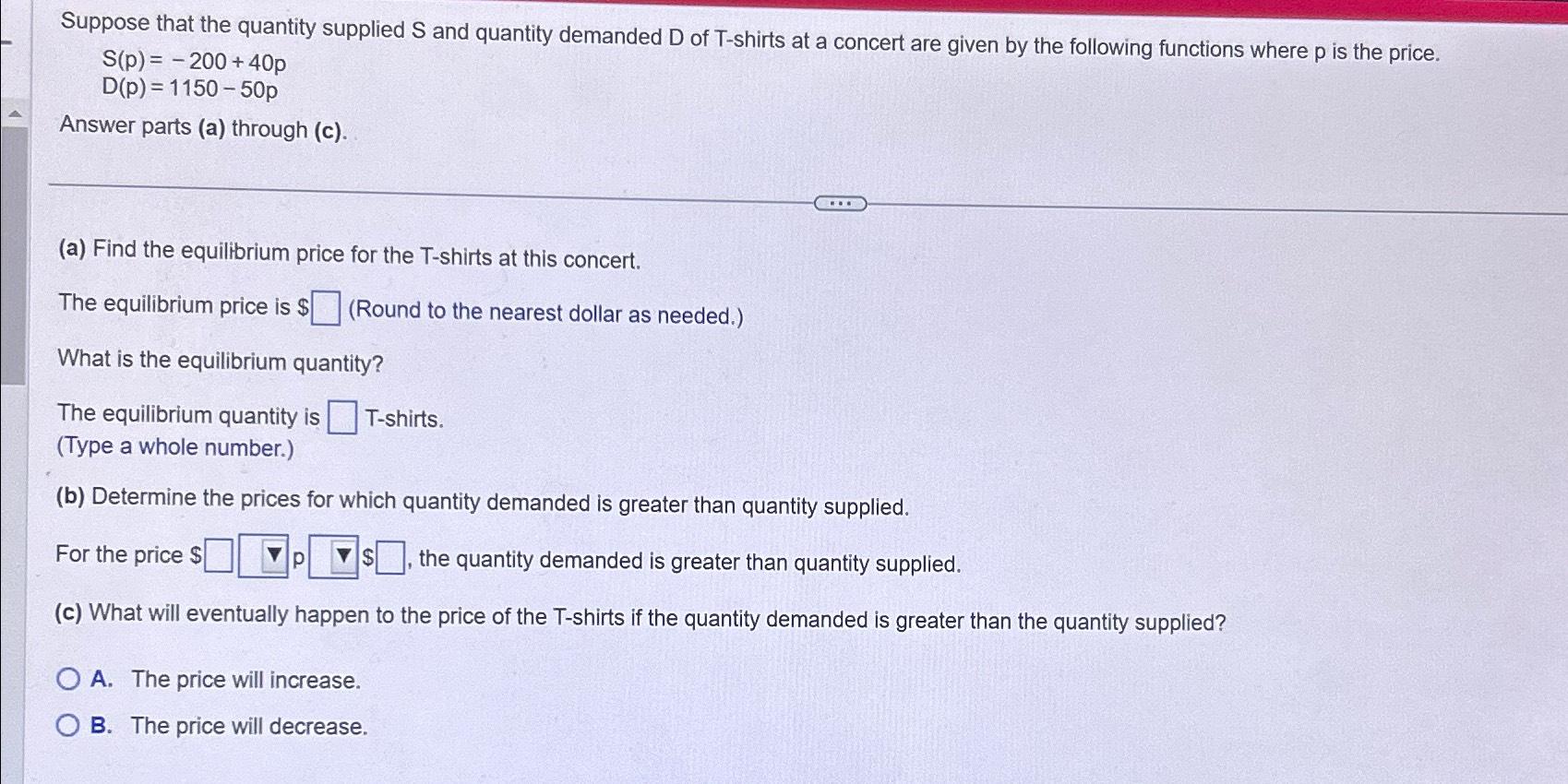Solved Suppose that the quantity supplied S ﻿and quantity | Chegg.com