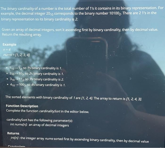 The binary cardinality of a number is the total | Chegg.com