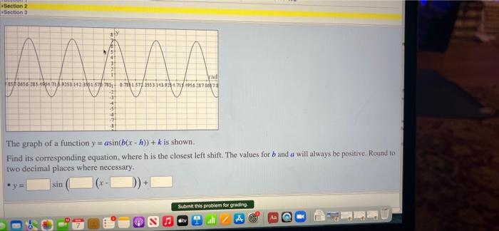 Solved The graph of a function y=asin(b(x−h))+k is shown. | Chegg.com