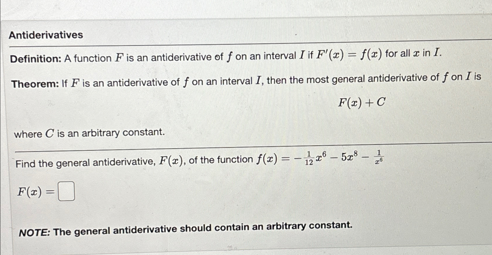 Solved AntiderivativesDefinition: A function F ﻿is an | Chegg.com