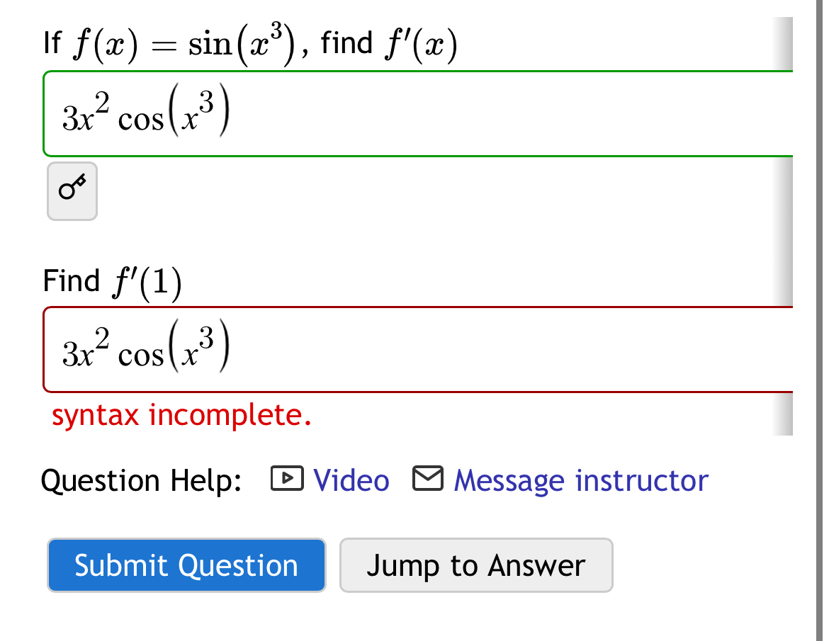 Solved If f(x)=sin(x3), ﻿find f'(x)Find | Chegg.com