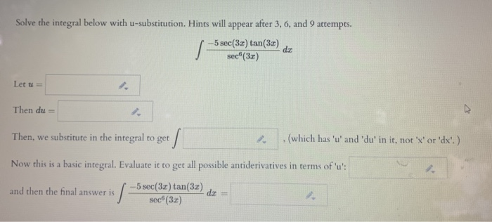Solved Solve the integral below with u-substitution. Hints | Chegg.com