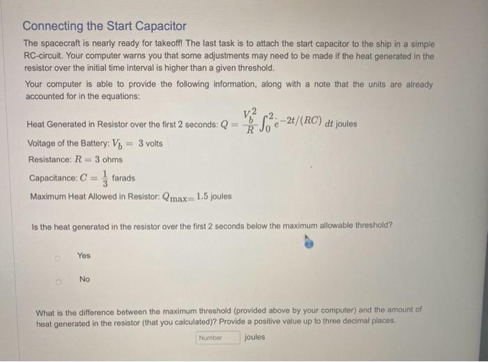 Solved Connecting the Start Capacitor The spacecraft is | Chegg.com