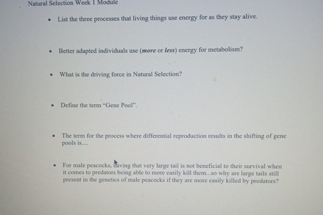 Solved Natural Selection Week 1 ﻿ModuleList the three | Chegg.com