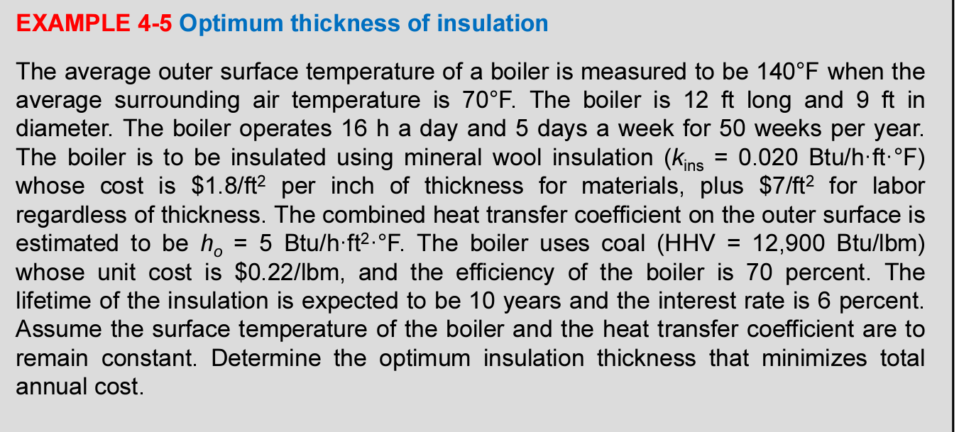 EXAMPLE 4-5 ﻿Optimum thickness of insulationThe | Chegg.com