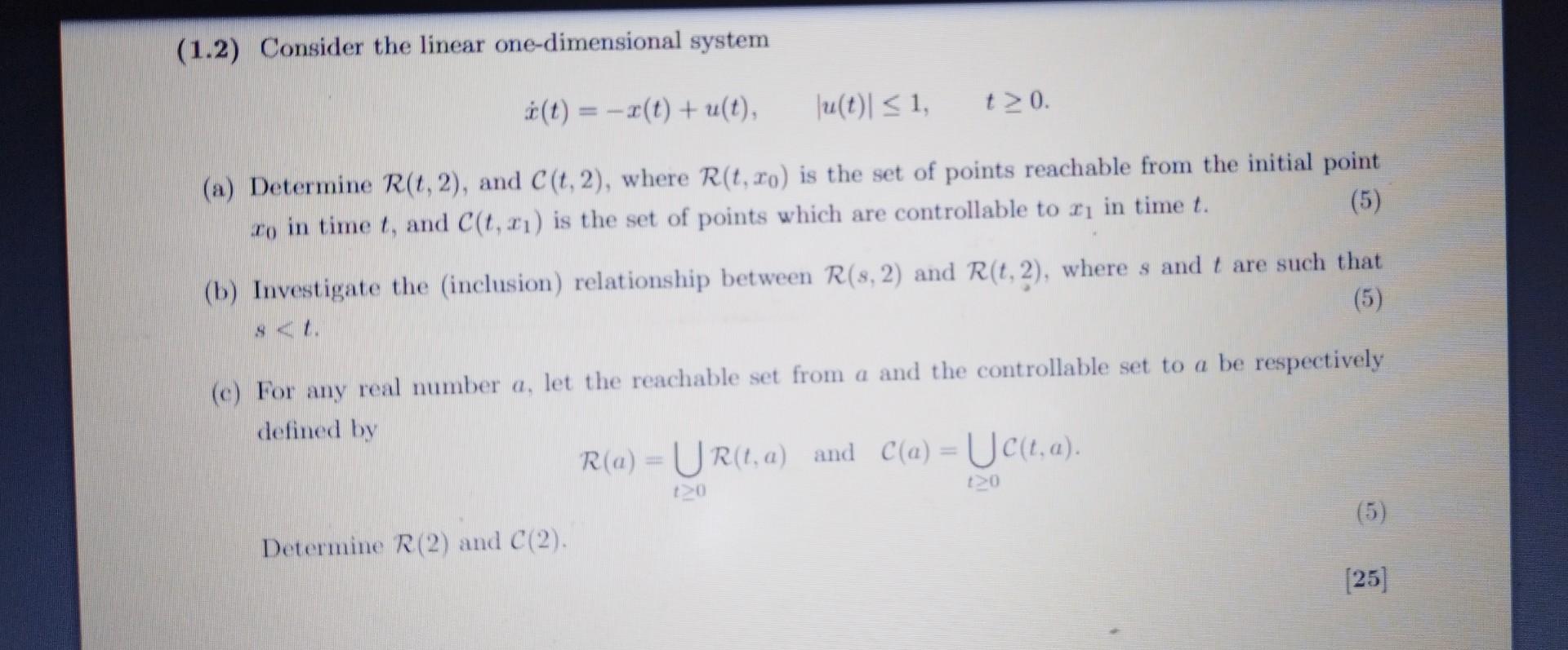 Solved (1.2) Consider the linear one-dimensional system | Chegg.com