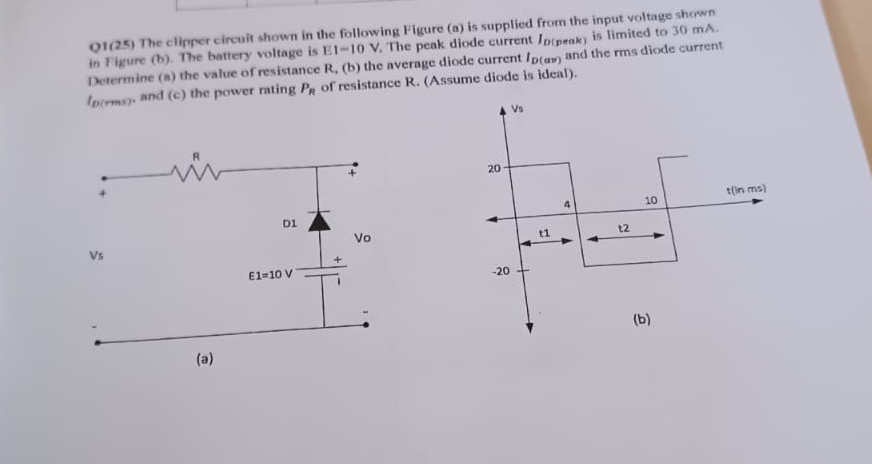 Solved O1(25) ﻿The clipper circuit shown in the following | Chegg.com