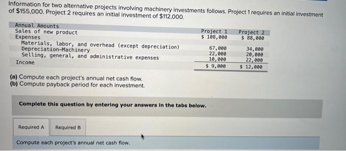 Solved Information for two alternative projects involving | Chegg.com