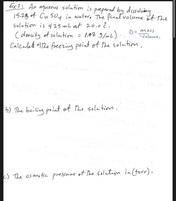 Solved Ex2: An aqueous solution is prepared by dissolving | Chegg.com