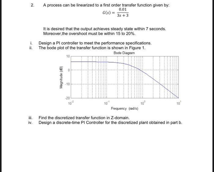 Solved 2. A process can be linearized to a first order | Chegg.com