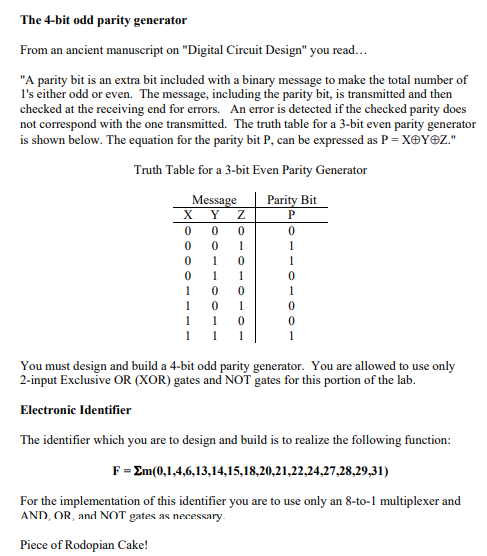 Solved The 4-bit odd parity generatorFrom an ancient | Chegg.com