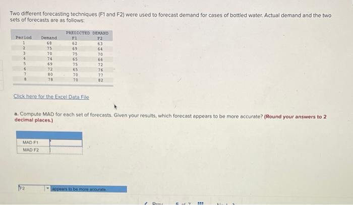 Solved Two different forecasting techniques (F1 and F2) were | Chegg.com