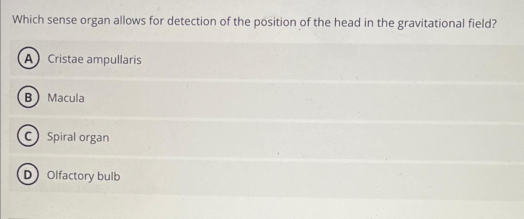 Solved Which sense organ allows for detection of the | Chegg.com