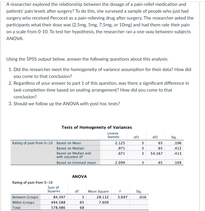 Solved A researcher explored the relationship between the | Chegg.com