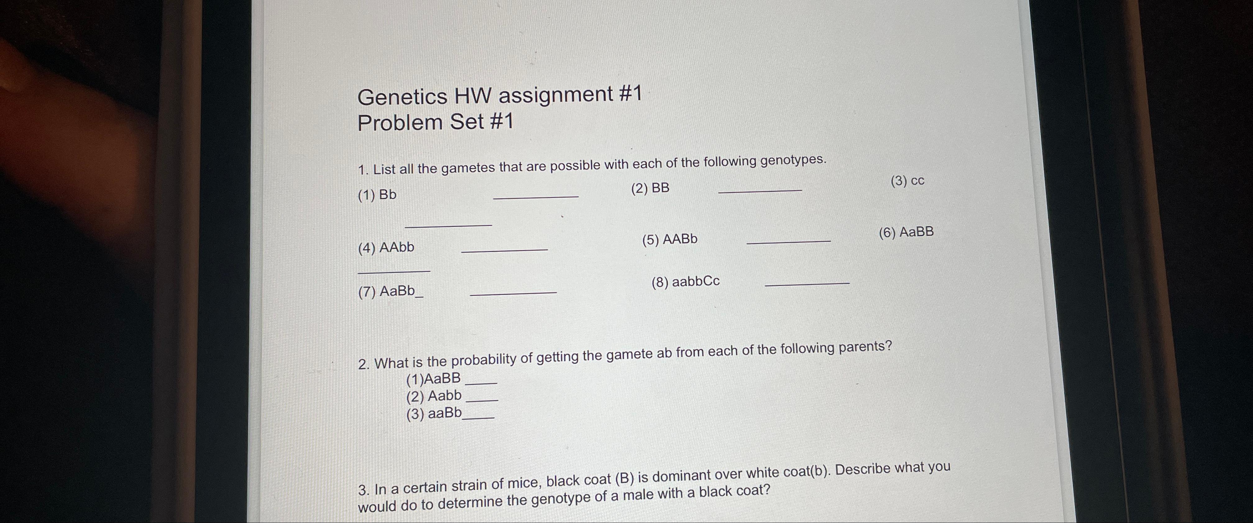 Solved Genetics HW assignment #1Problem Set #1List all the | Chegg.com