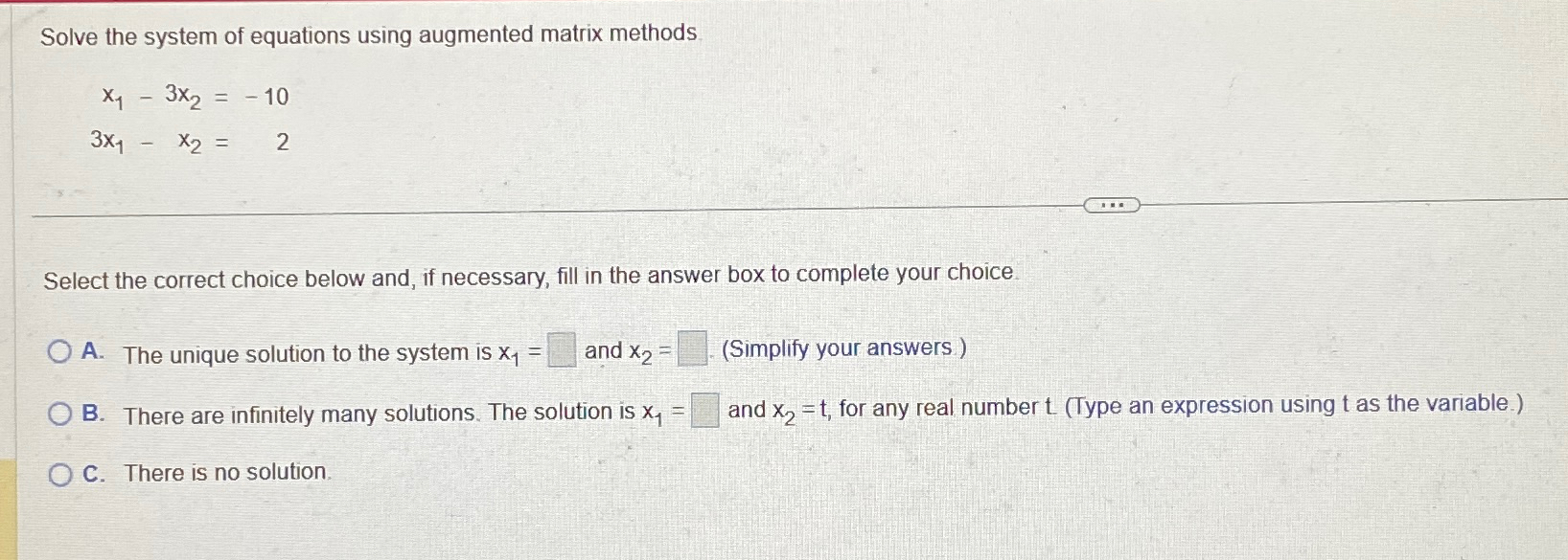 Solved Solve the system of equations using augmented matrix | Chegg.com