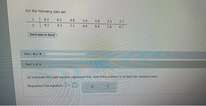 Solved For the following data set: Part: 0/4 Part 1 of 4 (a) | Chegg.com