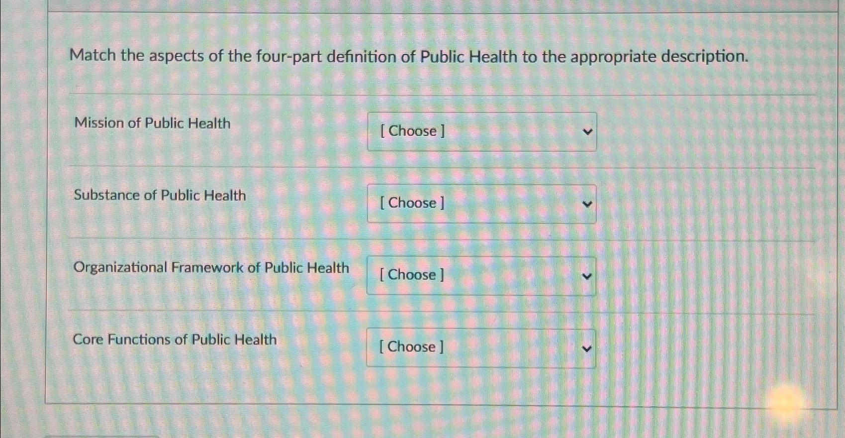Solved Match the aspects of the four-part definition of | Chegg.com