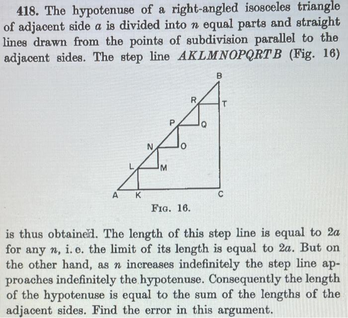 Solved 418. The hypotenuse of a right-angled isosceles | Chegg.com