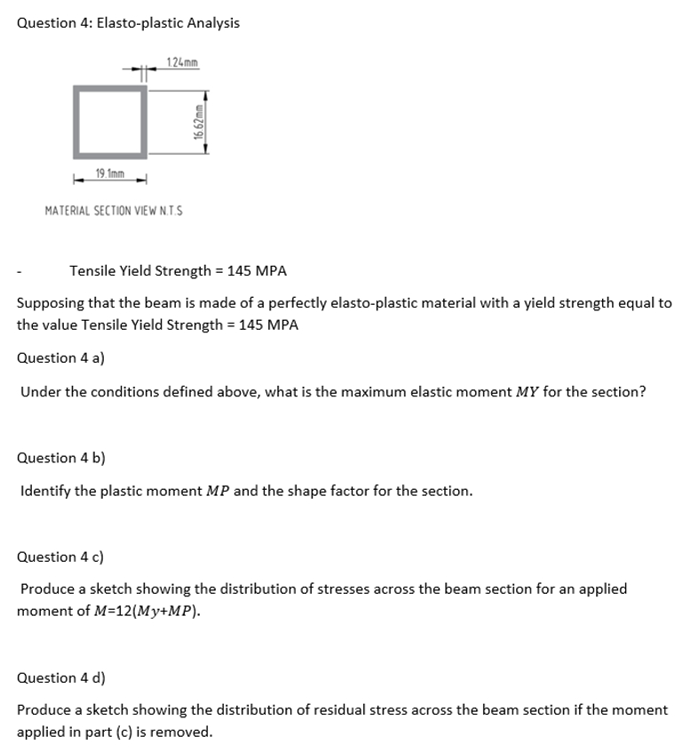 Solved Question 4: Elasto-plastic AnalysisTensile Yield | Chegg.com