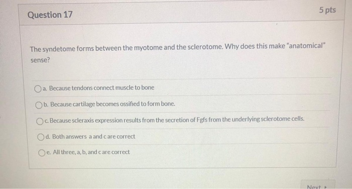 Solved 5 pts Question 17 The syndetome forms between the | Chegg.com