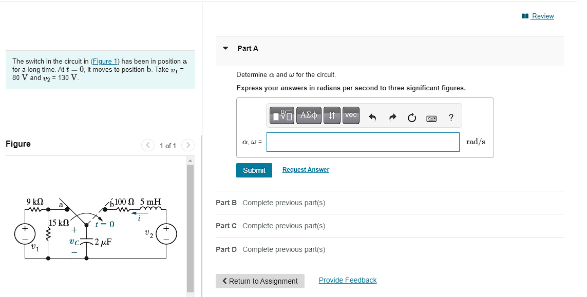 Solved Part AThe switch in the circuit in (Figure 1) ﻿has | Chegg.com