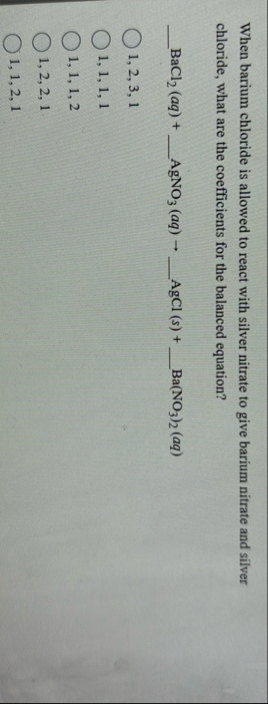 Solved When barium chloride is allowed to react with silver | Chegg.com