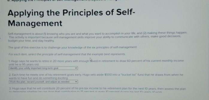 Solved Applying the Principles of Self- Management Sell | Chegg.com