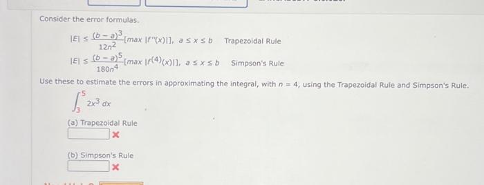 Solved Consider the error formulas. | Chegg.com