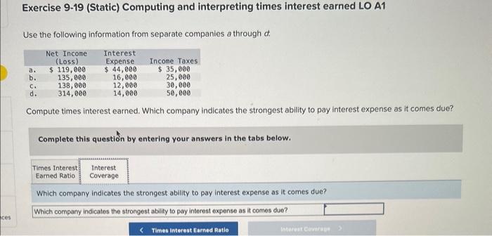 Solved Exercise 9-19 (Static) Computing and interpreting | Chegg.com Solved Exercise 9-19 (Static) Computing and interpreting | Chegg.com