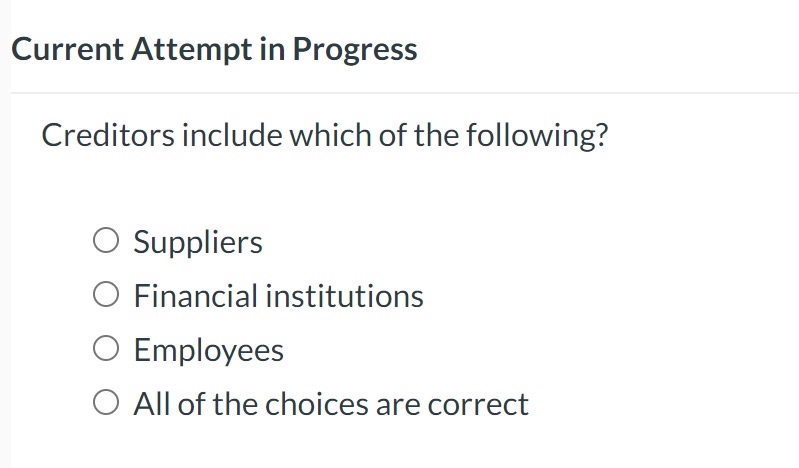 Solved Current Attempt in ProgressCreditors include which of | Chegg.com