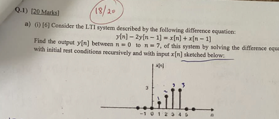 Solved by an EXPERT Q.1) [20 ﻿Marks]1820a) (i) [6] ﻿Consider the LTI | Chegg.com