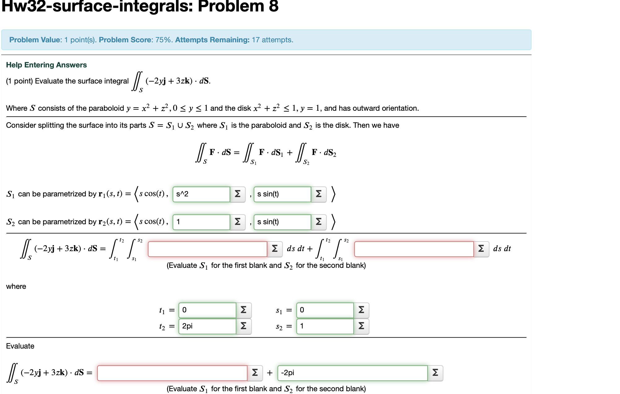 Solved Hw32-surface-integrals: Problem 8Help Entering | Chegg.com