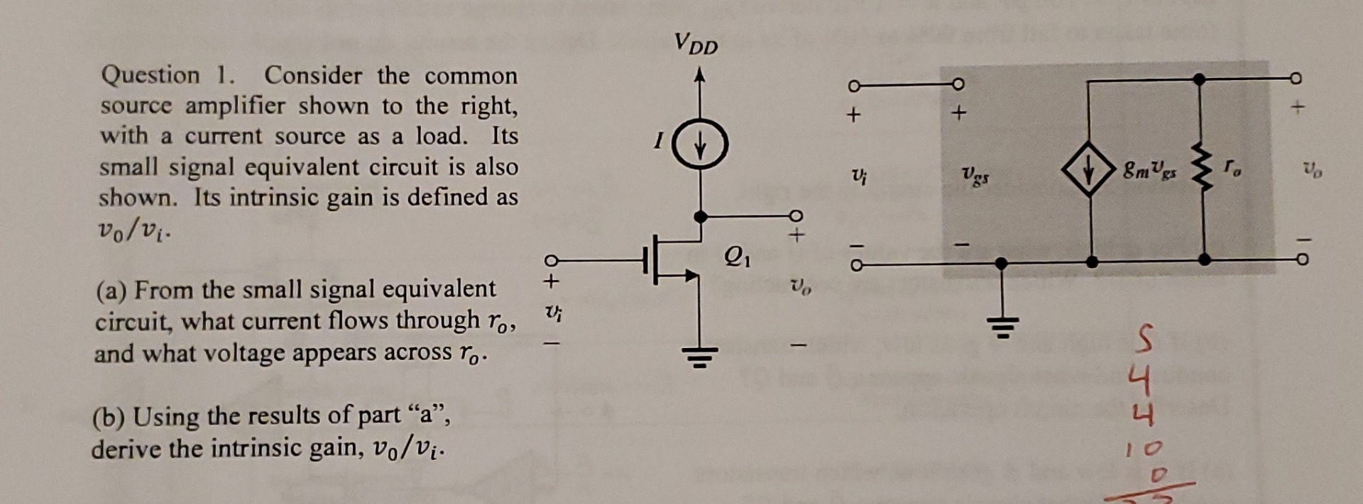 Solved Question 1. ﻿Consider the common source amplifier | Chegg.com