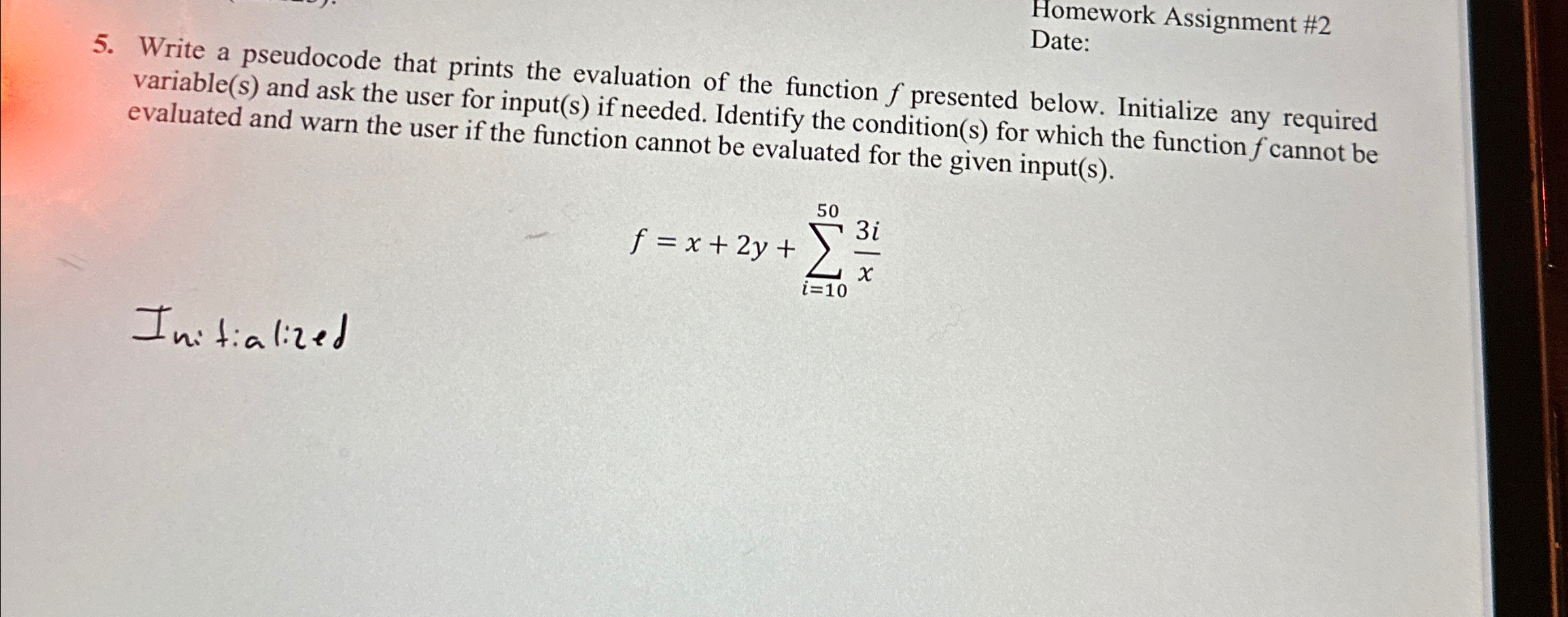Solved Homework Assignment #2Date:5. ﻿Write a pseudocode | Chegg.com