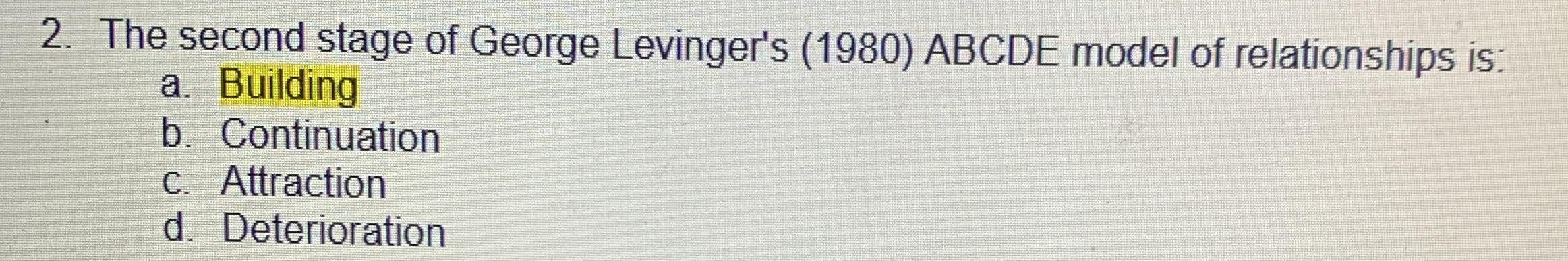 Solved The second stage of George Levinger's (1980) ﻿ABCDE | Chegg.com