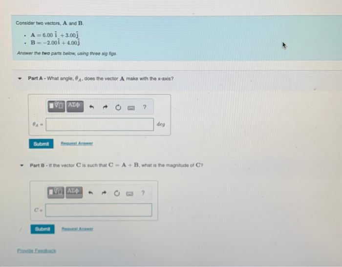 Solved Consider two vectors, A and B. | Chegg.com
