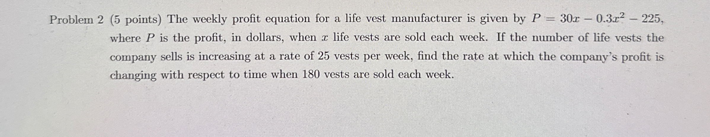 Solved Problem 2 ( 5 ﻿points) ﻿The weekly profit equation | Chegg.com