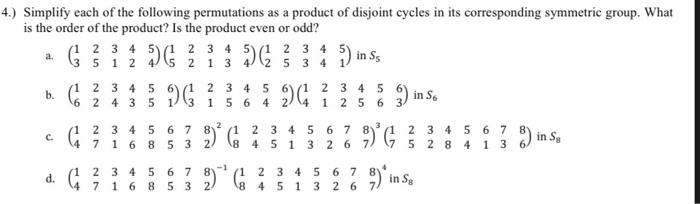 Solved 4.) Simplify each of the following permutations as a | Chegg.com