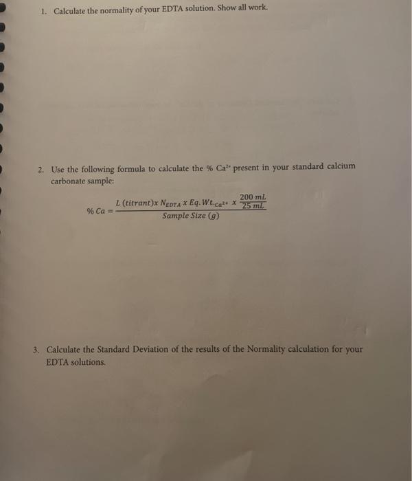 1. Calculate the normality of your EDTA solution. | Chegg.com
