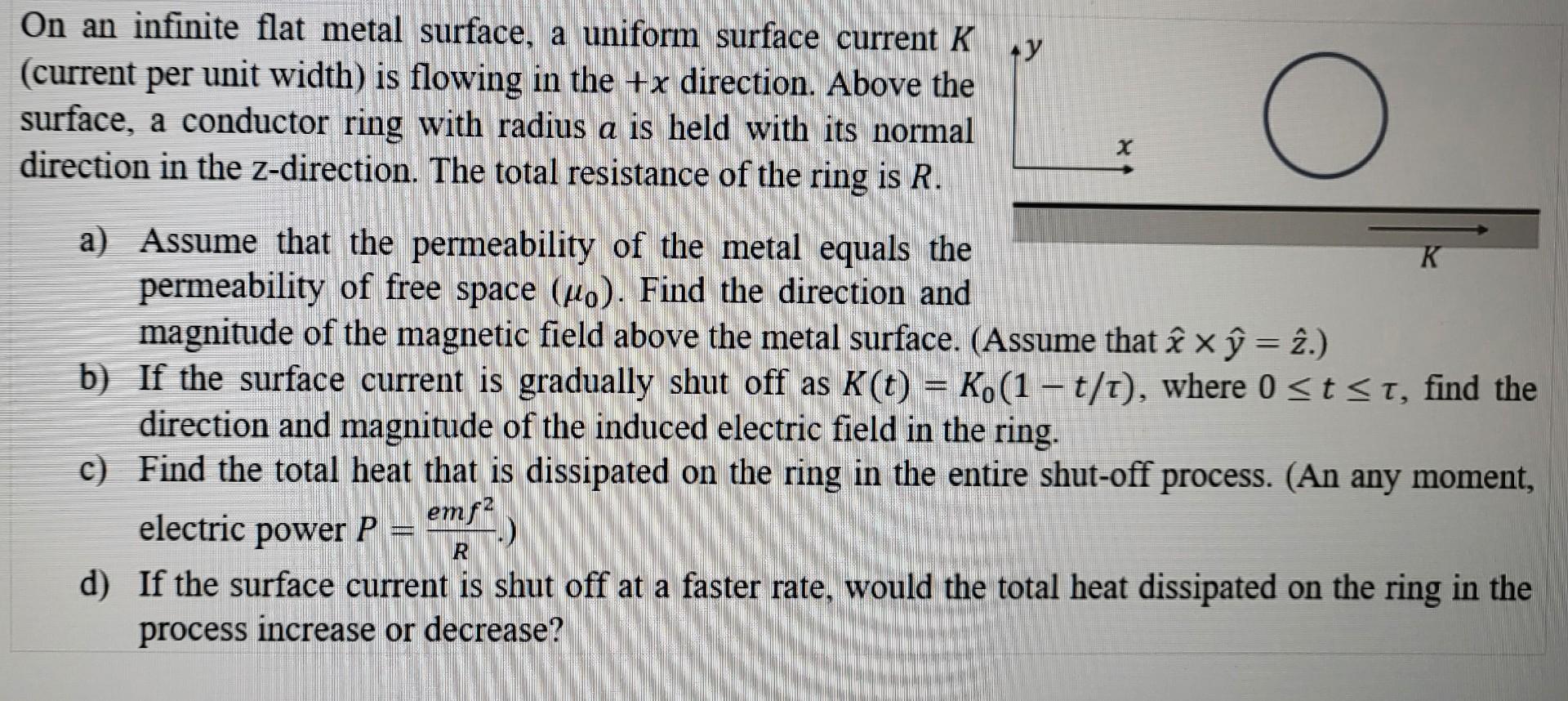 Solved On an infinite flat metal surface, a uniform surface | Chegg.com
