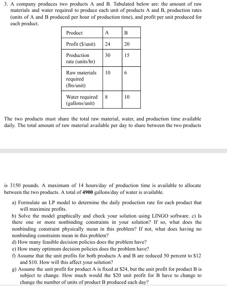 Solved 3. ﻿A company produces two products A and B . | Chegg.com