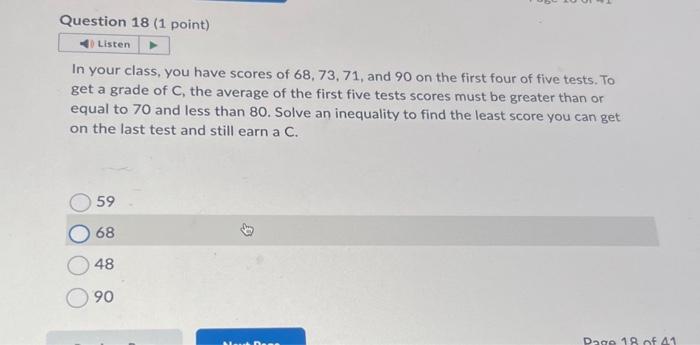 Solved In your class, you have scores of 68,73,71, and 90 on | Chegg.com