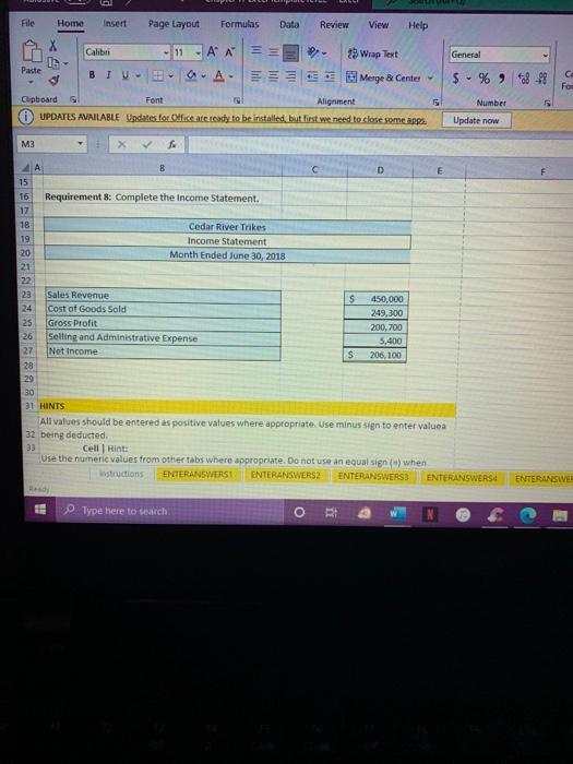 Solved File Home Insert Page Layout Formulas Data Review | Chegg.com