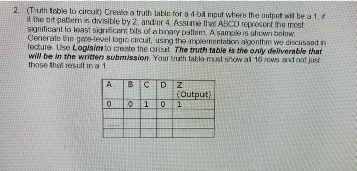Solved (Truth table to circuit) Create a truth table for a | Chegg.com