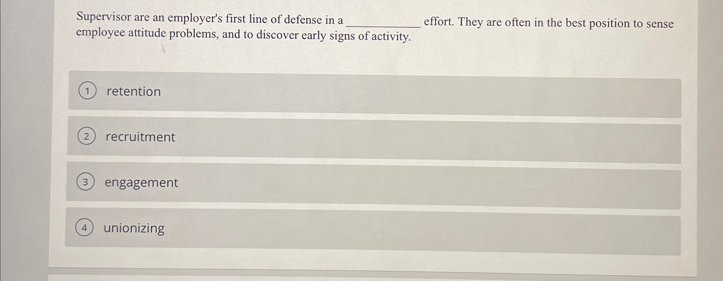 Solved Supervisor are an employer's first line of defense in | Chegg.com