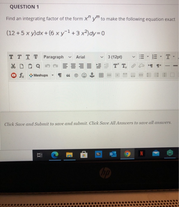 Solved QUESTION 1 Find an integrating factor of the form x" | Chegg.com