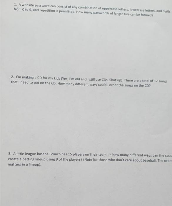 Solved 1. A website password can consist of any combination | Chegg.com