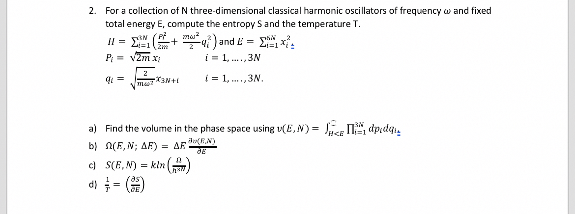 Solved For a collection of N ﻿three-dimensional classical | Chegg.com