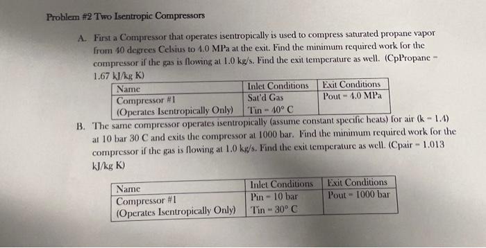 Solved Problem \#2 Two Isentropic Compressors A. First a | Chegg.com